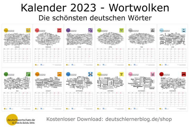 Kalender zum Ausdrucken - Die schönsten deutschen Wörter